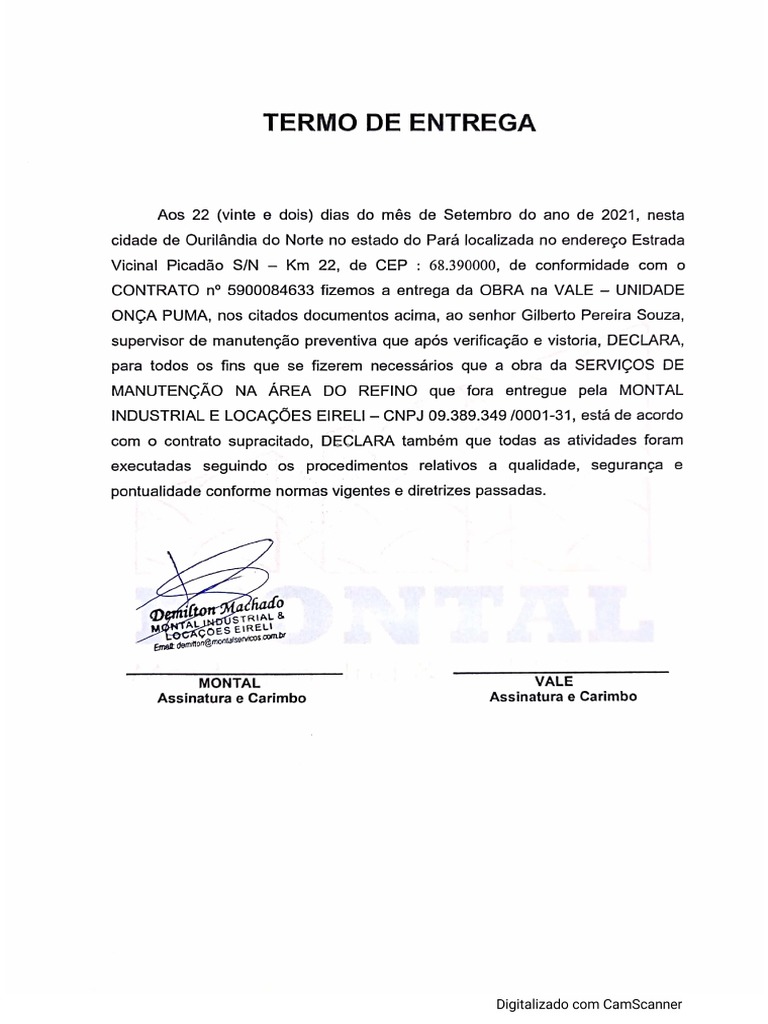 Termo de Entrega - Modelo | PDF