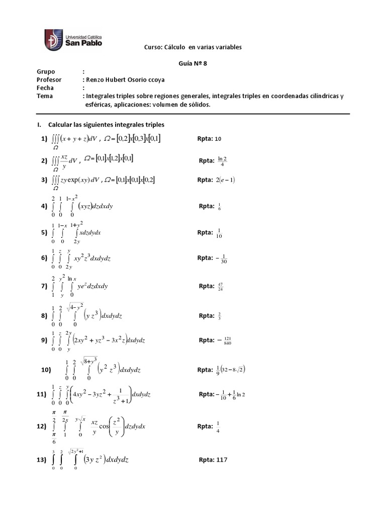 Integrales triples en varias variables | PDF | Integral | Geometria clasica