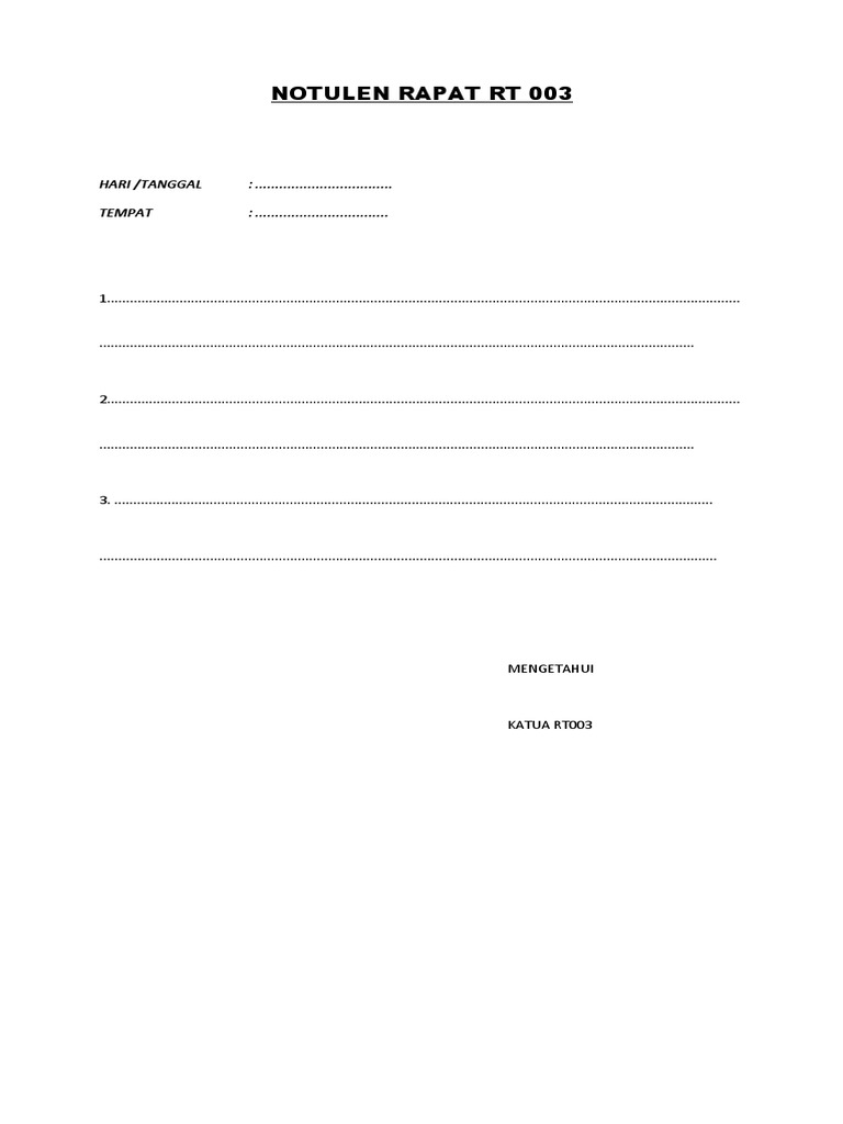 Notulen Rapat RT 003 | PDF