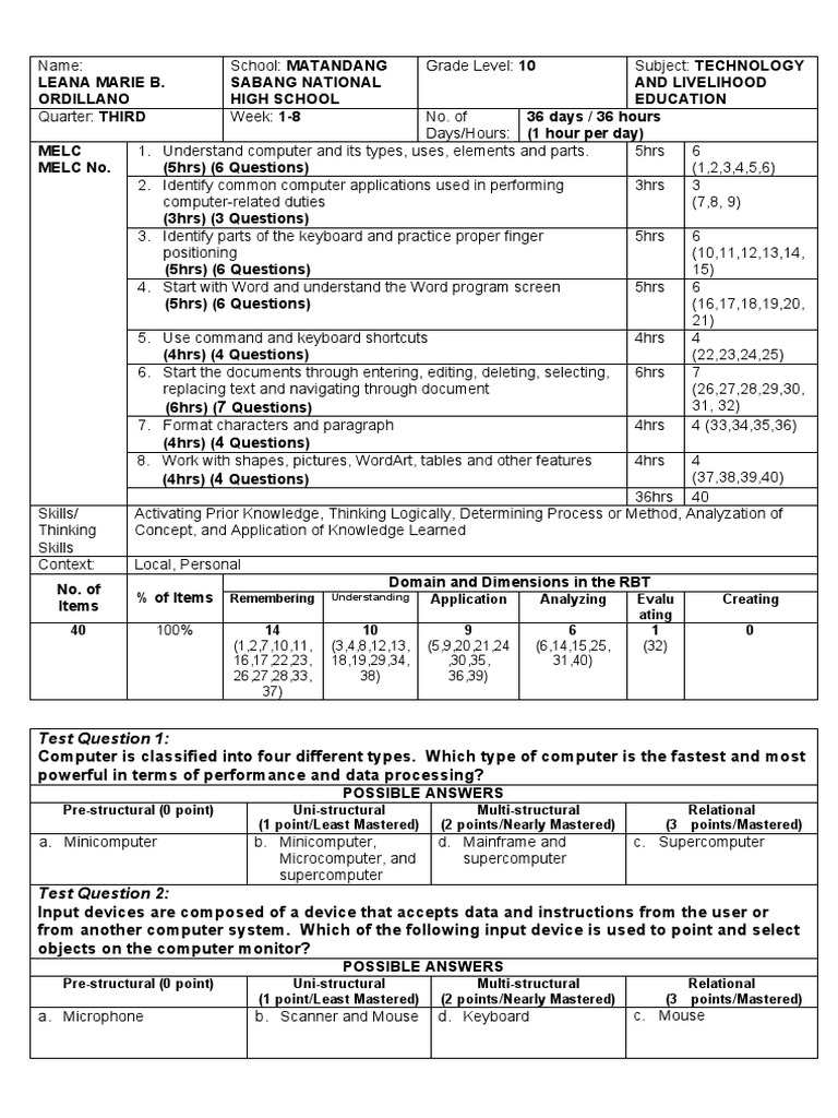 MDAT TLE-10 Q3-Final | PDF | Computer Keyboard | Software