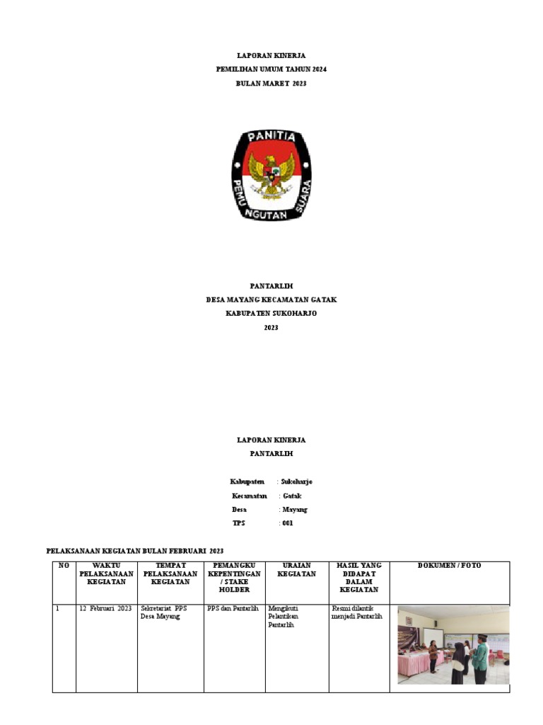Laporan Kinerja Pantarlih TPS 01 Mayang | PDF