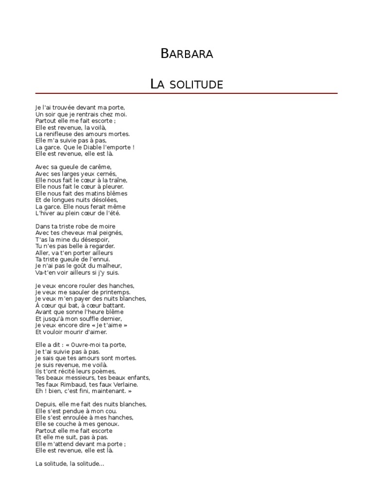 Barbara La Solitude | PDF