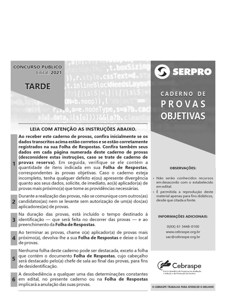 Cespe Cebraspe 2021 Serpro Analista Especializacao Desenvolvimento de ... Cespe Cebraspe 2021 Serpro Analista Especializacao Desenvolvimento de ...