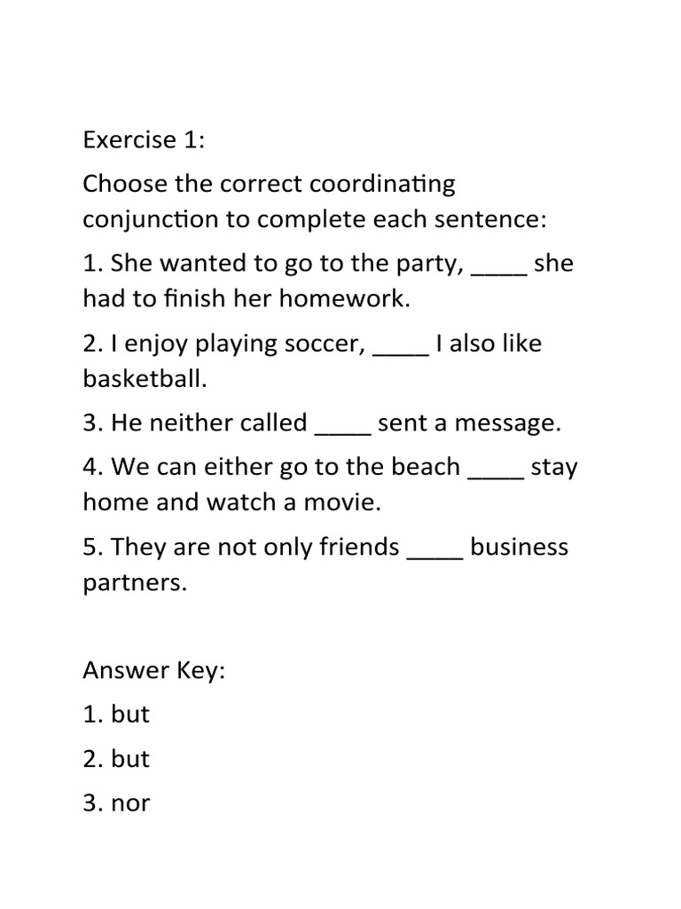 CONJUNCTIONS Exercise 1 | PDF