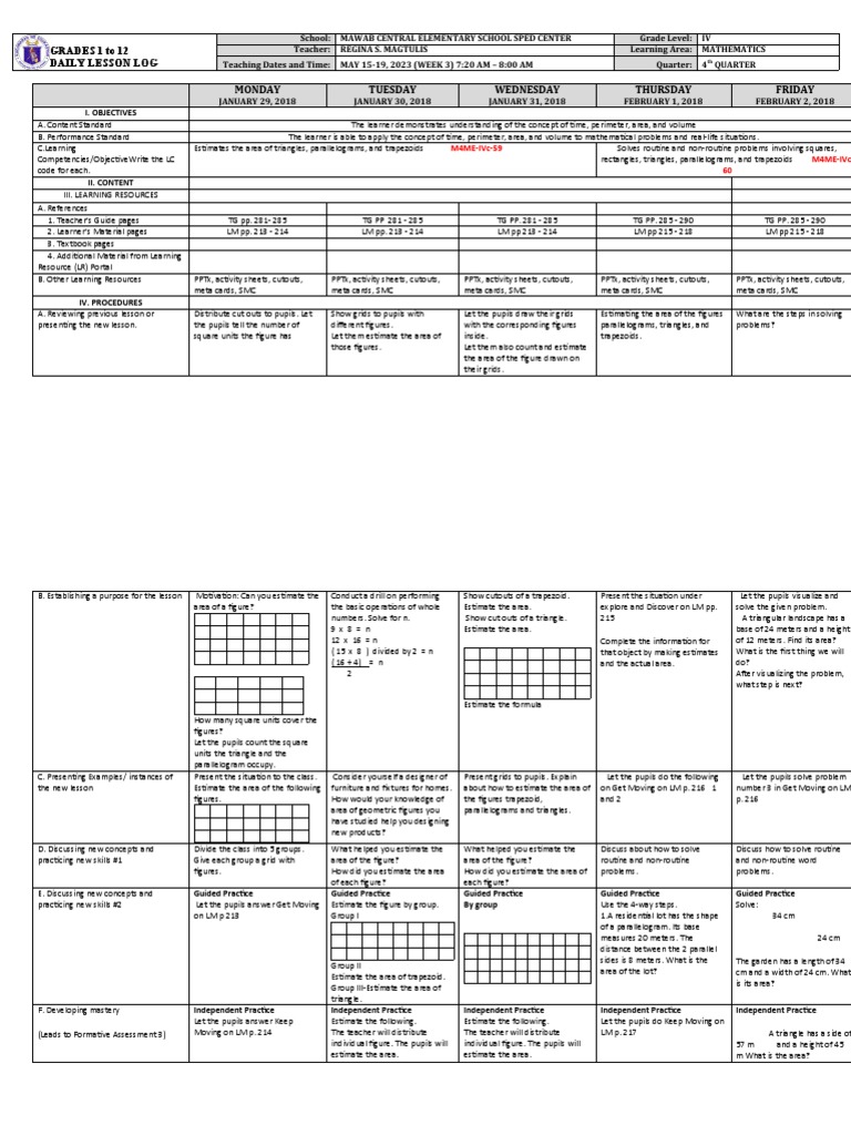 DLL - Mathematics 4 - Q4 - W3 | PDF
