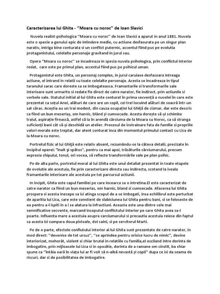Caracterizarea Lui Ghita | PDF