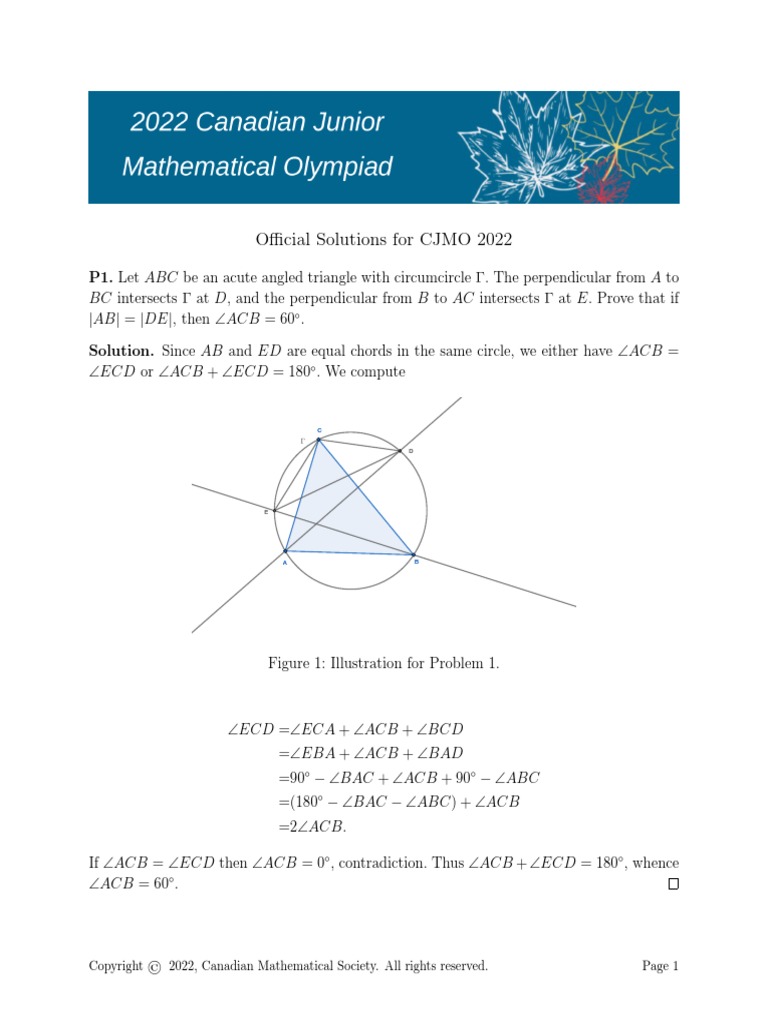Cjmo2022 Solutions en | PDF | Square Root | Perpendicular