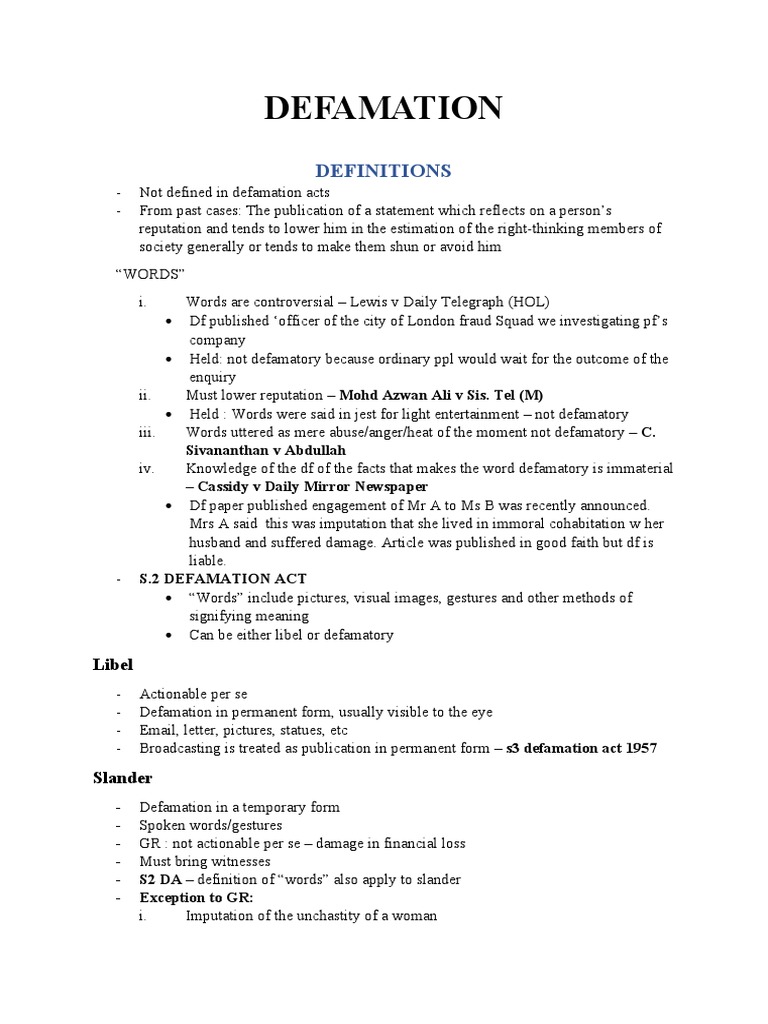 DEFAMATION | PDF | Defamation | Common Law