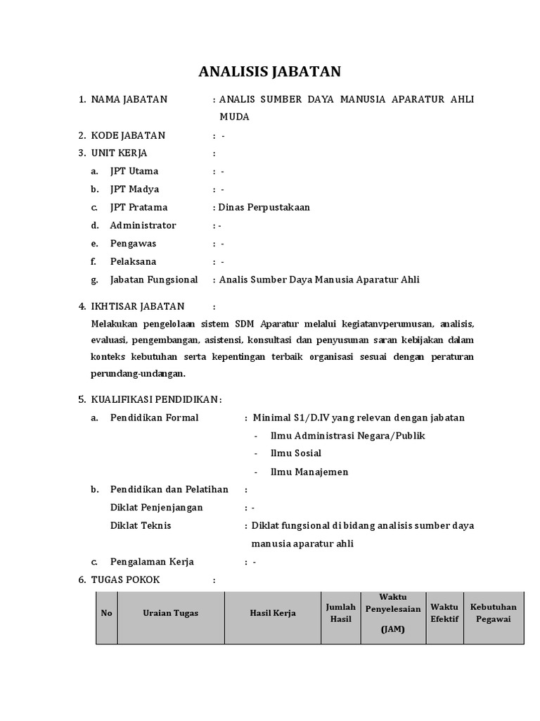 ANALISIS JABATAN - ANALIS SUMBER DAYA MANUSIA APARATUR AHLI MUDA | PDF