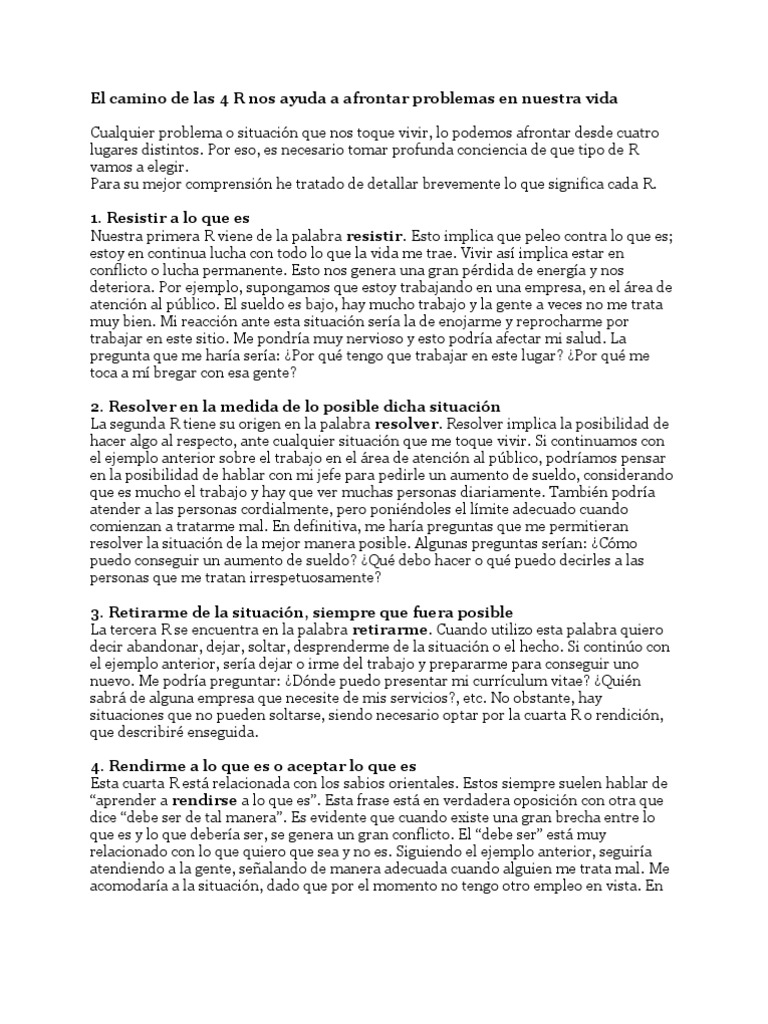 El Camino de Las 4 R Nos Ayuda A Afrontar Problemas en Nuestra Vida | PDF | Vida | Science