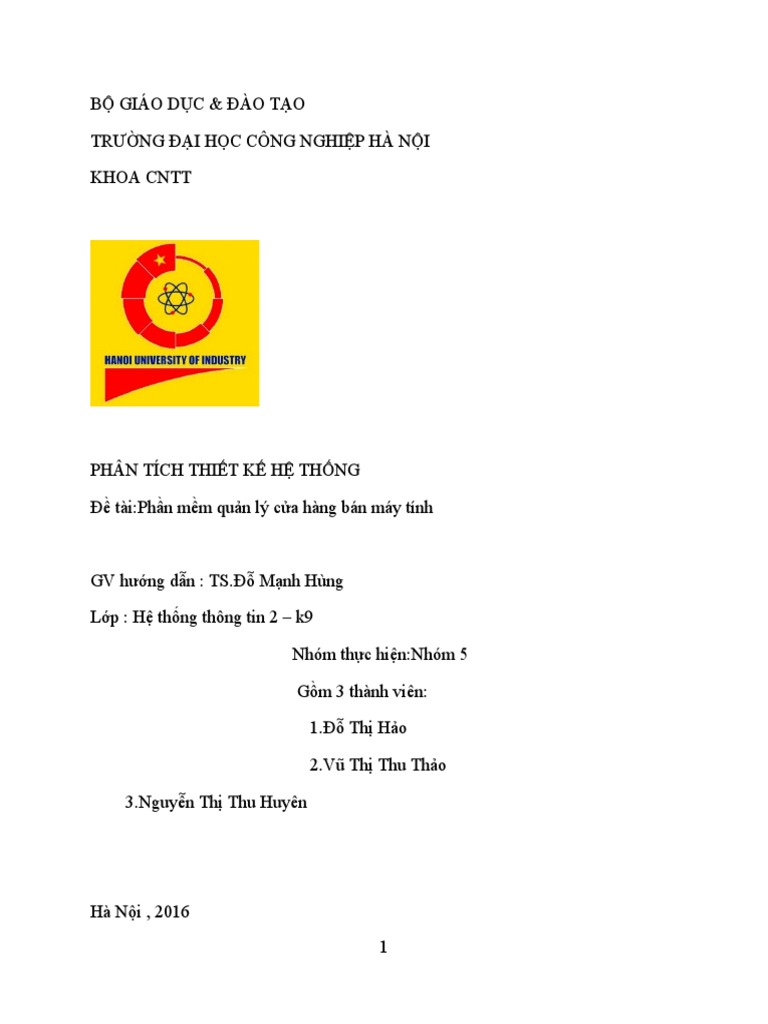 123doc Bai Tap Lon Phan Tich Thiet Ke He Thong Phan Mem Quan Ly Cua Hang Ban May Tinh | PDF