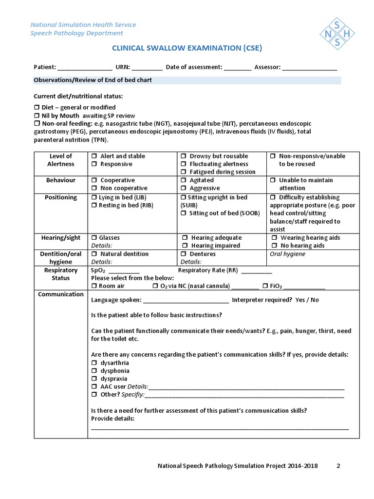 Swallowing Checklists | PDF | Clinical Medicine | Medical Specialties