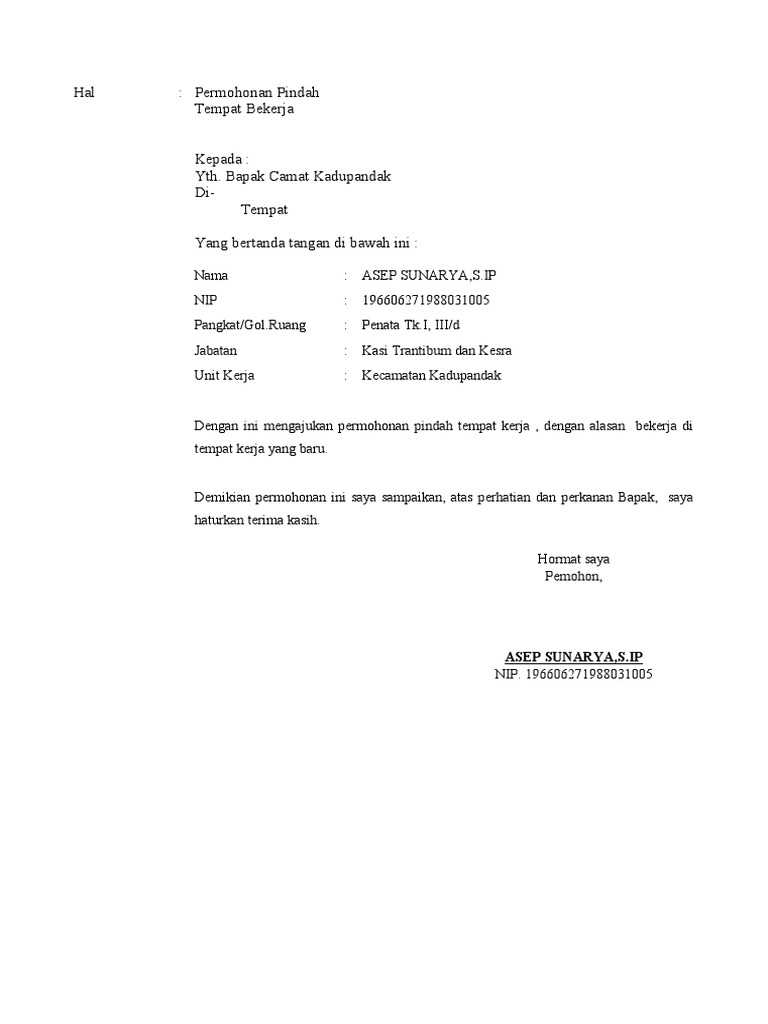 Surat Rekom Mutasi Asep Sunarya | PDF