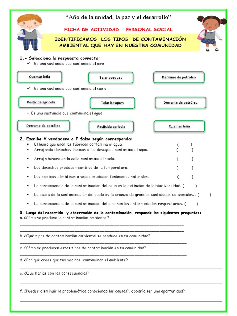 Actividades sobre Contaminación Ambiental | PDF | Contaminación | La ...