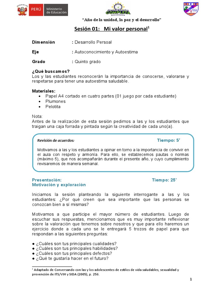 ATI5 - S01 - Dimensión personal-5TO GRADO | PDF