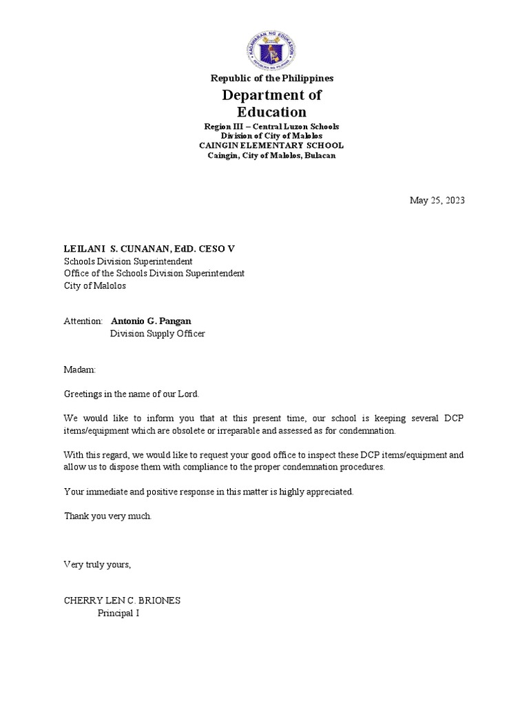 DCP Letter Condemnation CAINGIN | PDF