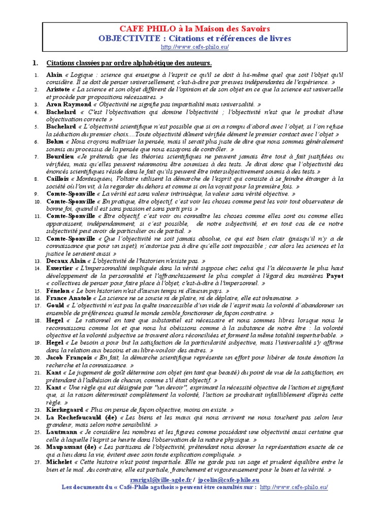 Citations Philosophiques sur l'Objectivité | PDF | Vérité | Objectivité