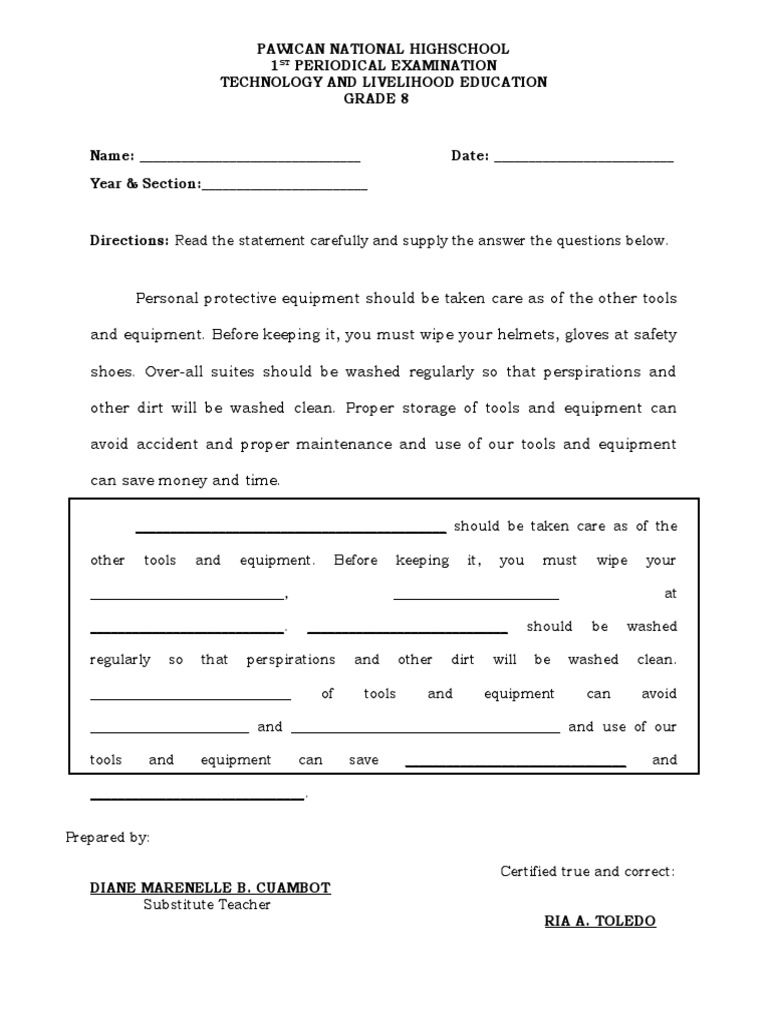 Grade 8 - TLE Exam | PDF