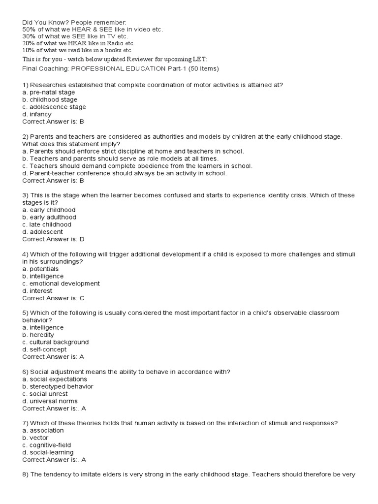 ProfEd 50 Items | PDF | Learning | Philosophy Of Education