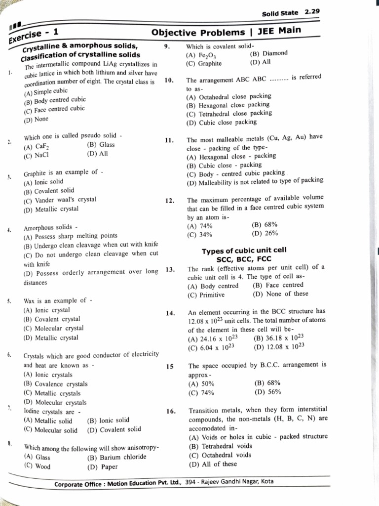 Chemistry Solid State Sheet | PDF | Crystal Structure | Crystal