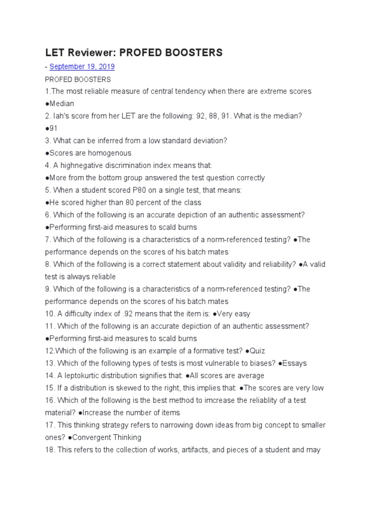 LET Reviewer-ProfEd | PDF | Constructivism (Philosophy Of Education) | Teachers