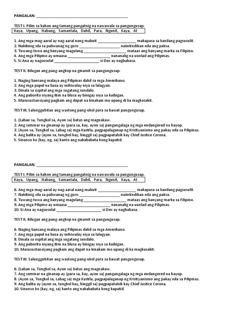 Grade 9 Pang-Ugnay Activity Sheet | PDF