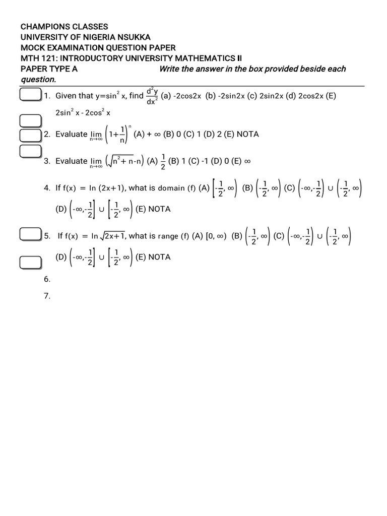 MTH 121 Questions | PDF | Mathematics | Infinity
