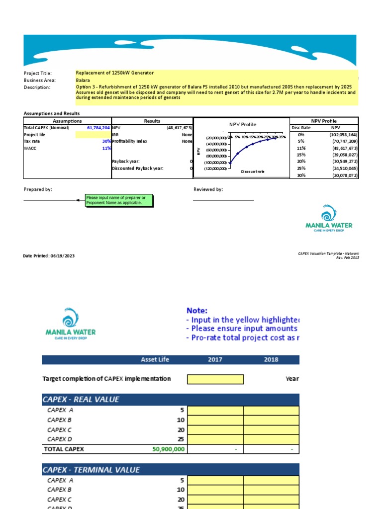 2023 CAPEX Valuation Template - Option 3 - Refurbish Now Then Replace | PDF | Net Present Value ...