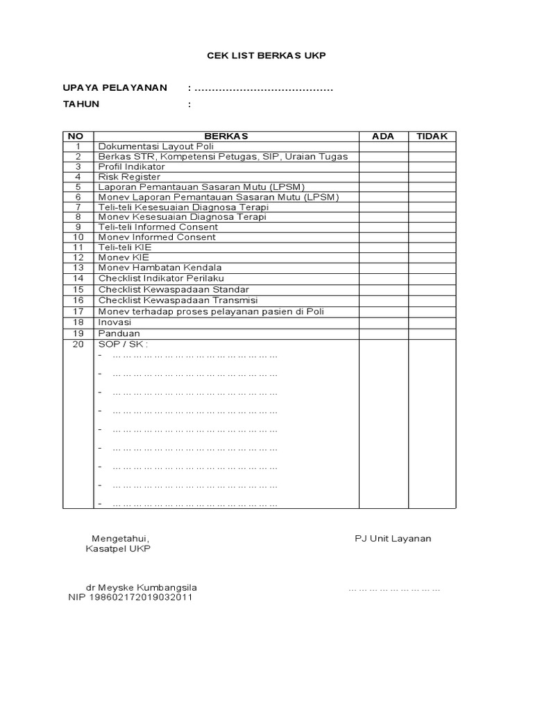 Cek List Berkas Ukp | PDF