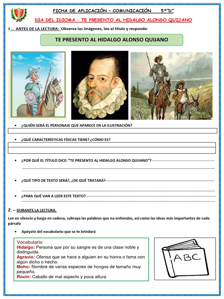 Ficha de Don Quijote de La Mancha | PDF | Don Quijote | Lingüística