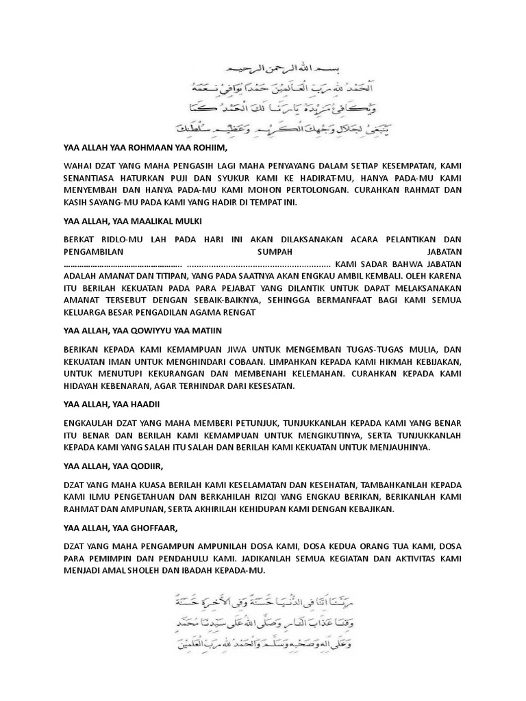 Doa Pelantikan Pejabat | PDF