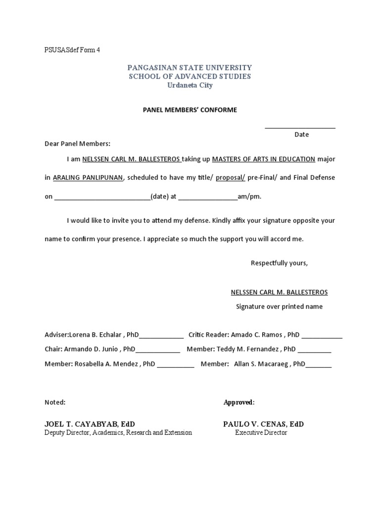 PSUSASdef Form 4 Panel Members Conforme | PDF