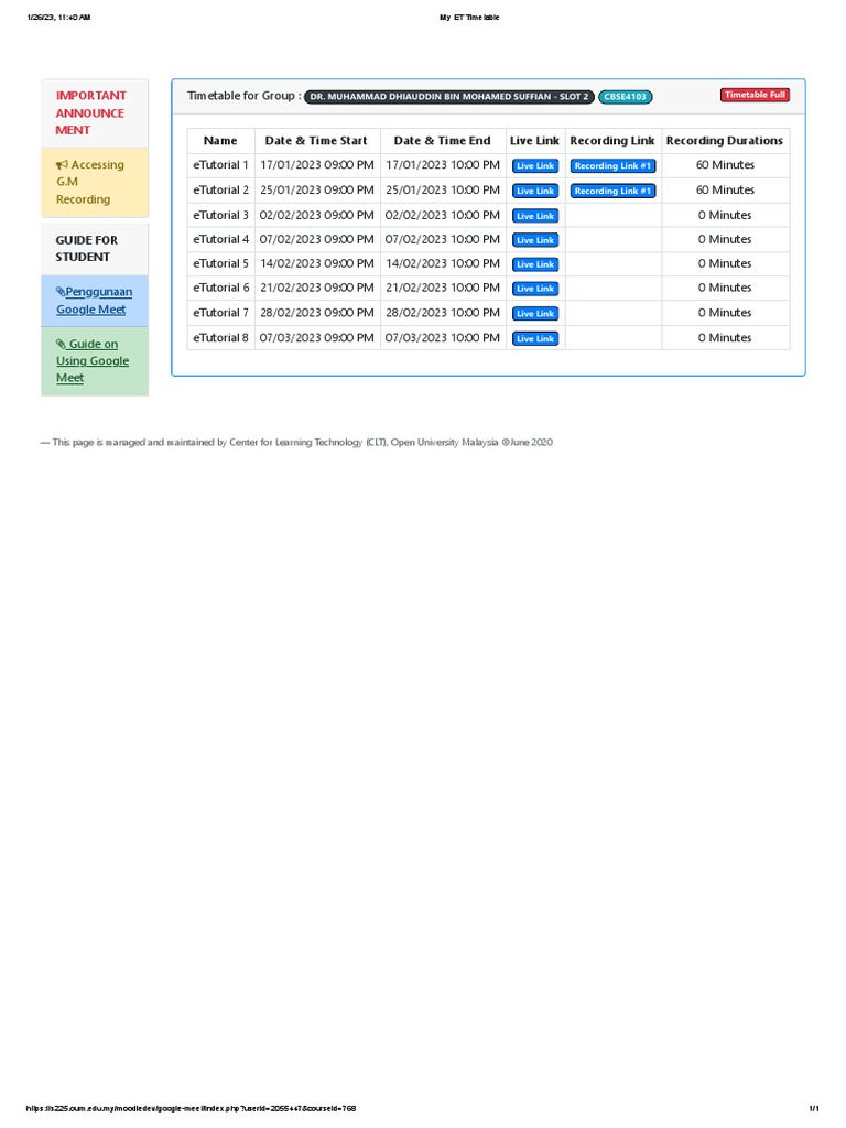My Et Timetable Pdf