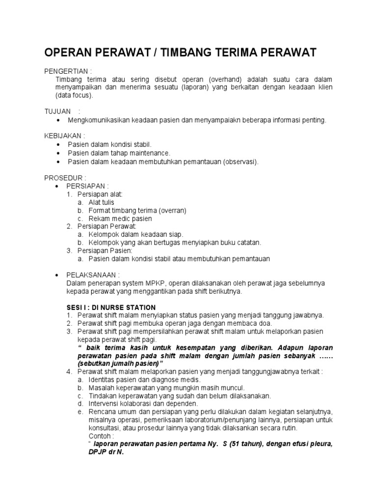Operan Perawat | PDF