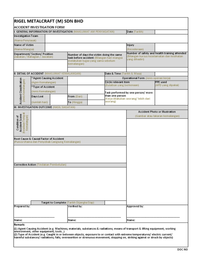 Accident Investigation Form Template | PDF