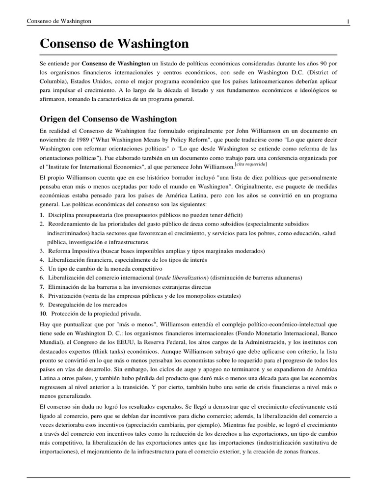 Análisis del Consenso de Washington | PDF | Consenso de Washington ...