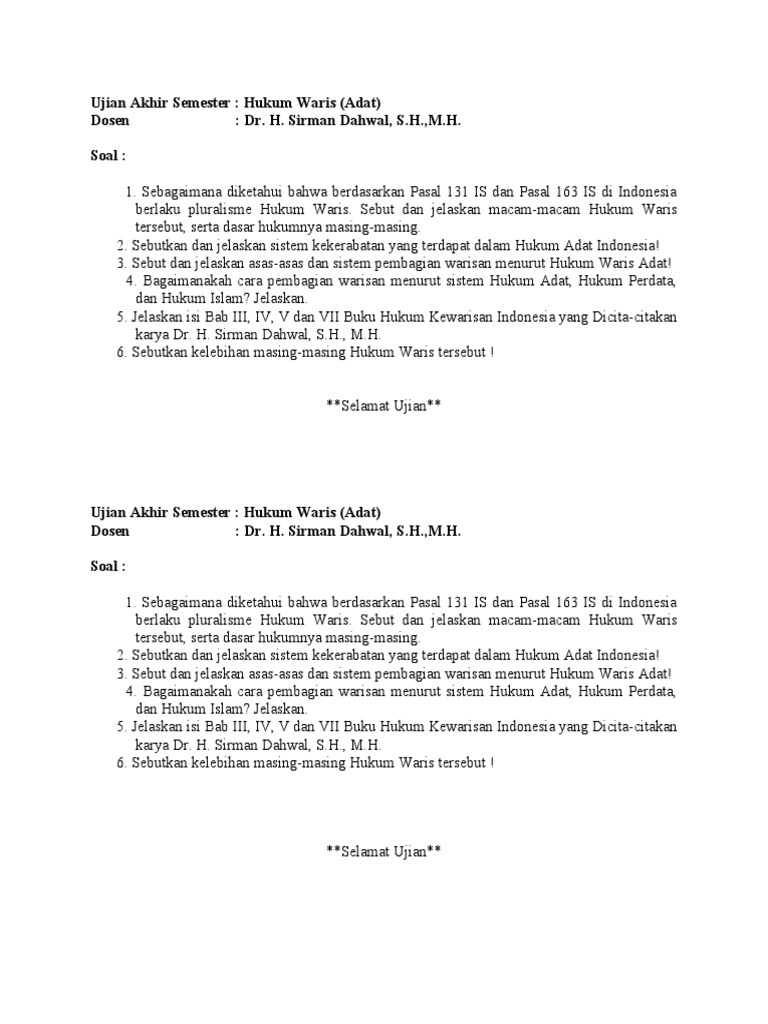Soal UAS HUKUM WARIS | PDF