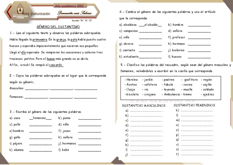 20.- FICHA EL GENERO DEL SUSTANTIVO | PDF