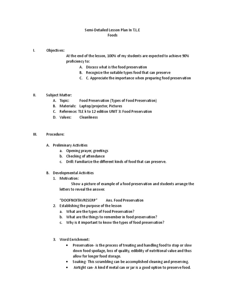 Food Preservation Lesson Plan | PDF | Pickling | Food Preservation