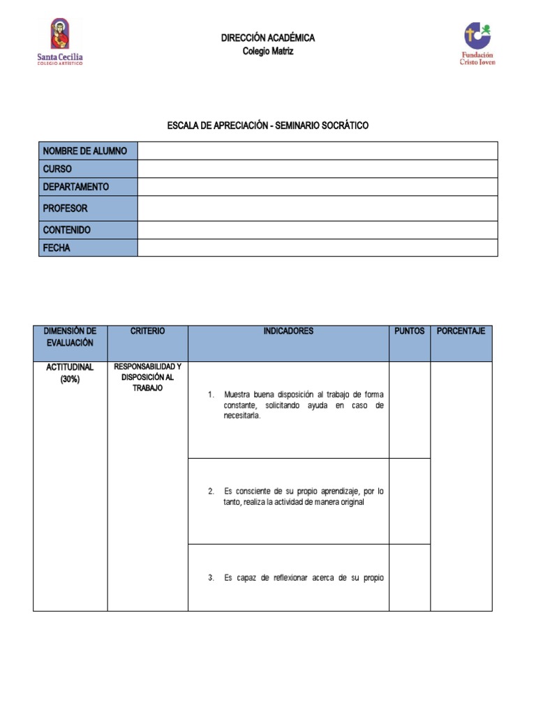 Escala de Apreciación - Seminario Socrático - Filosofía - 4°-2023 | PDF ...