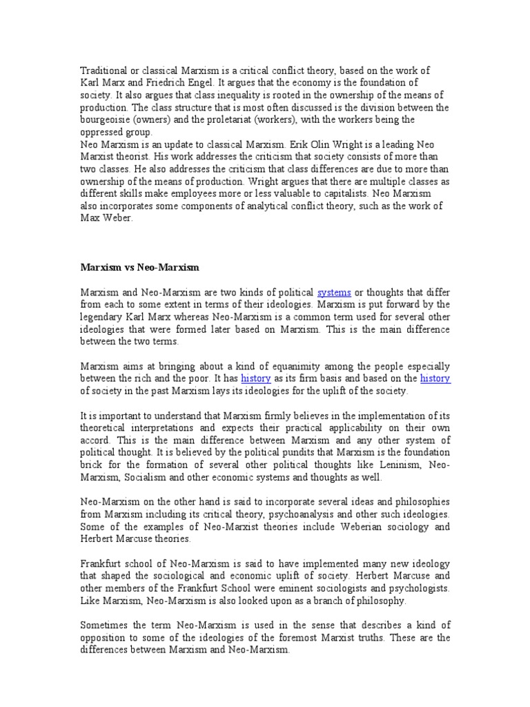 Traditional or Classical Marxism Is A Critical Conflict Theory | PDF ...