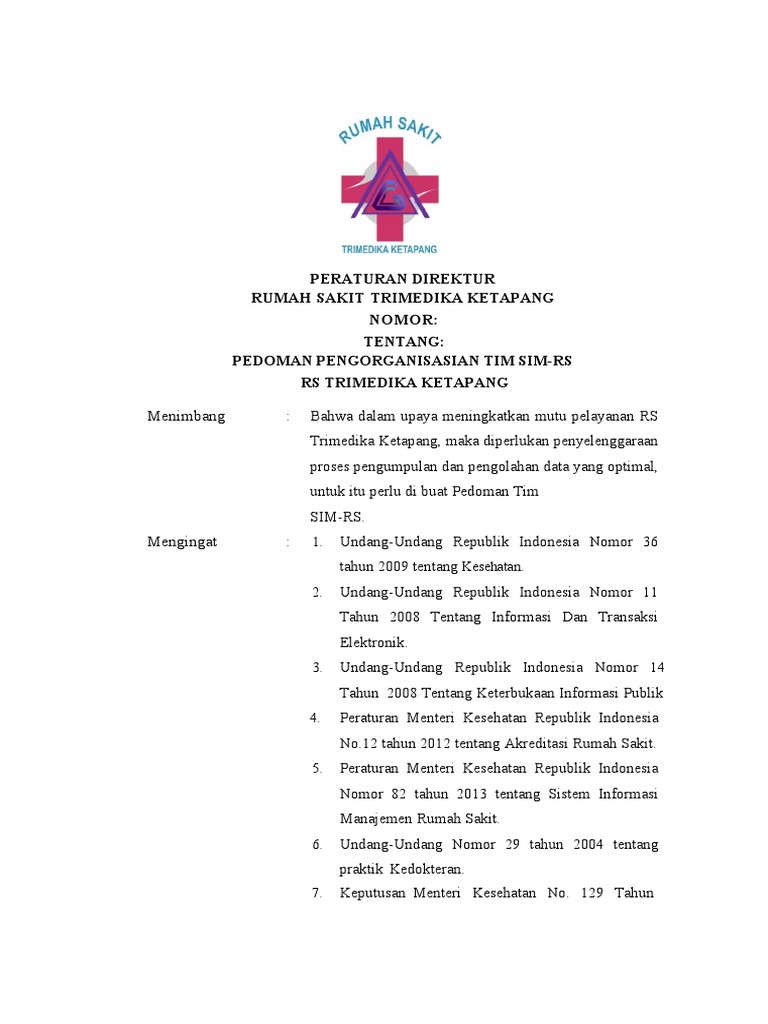 Pedoman Pengorganisasian Tim Sim-Rs | PDF