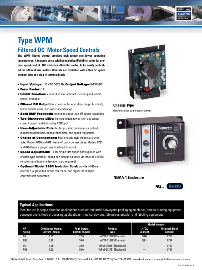 WPM DC Speed Controls | PDF | Electric Motor | Electrical Equipment