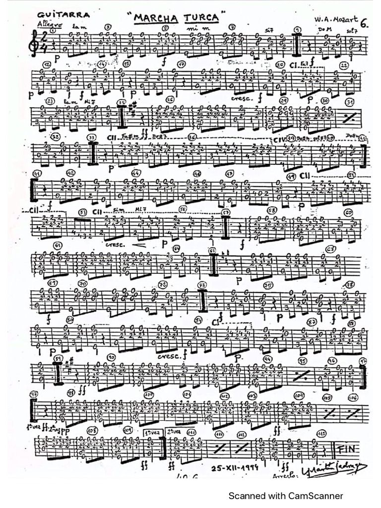 GUITARRA TAB Marcha A La Turca | PDF