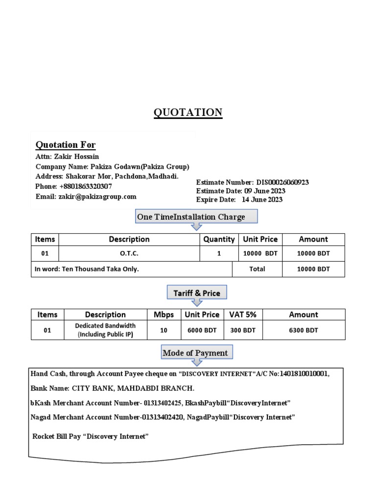 Internet Service Quotation & Terms | PDF | Finance & Money Management