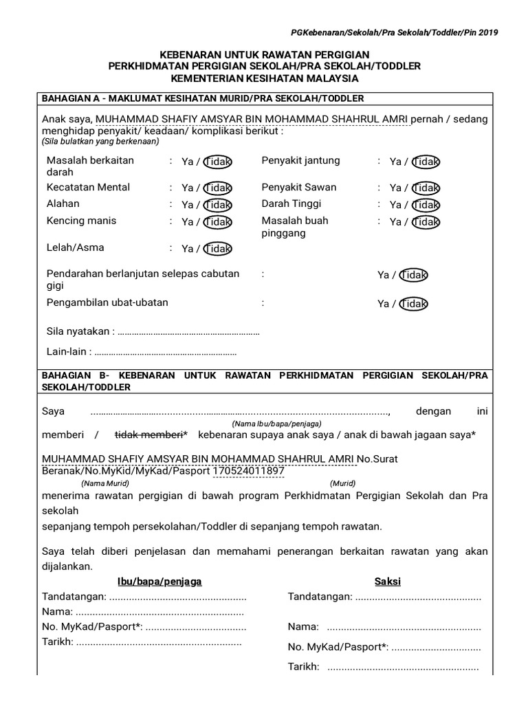 Kebenaran Rawatan Pergigian 170524011897 | PDF