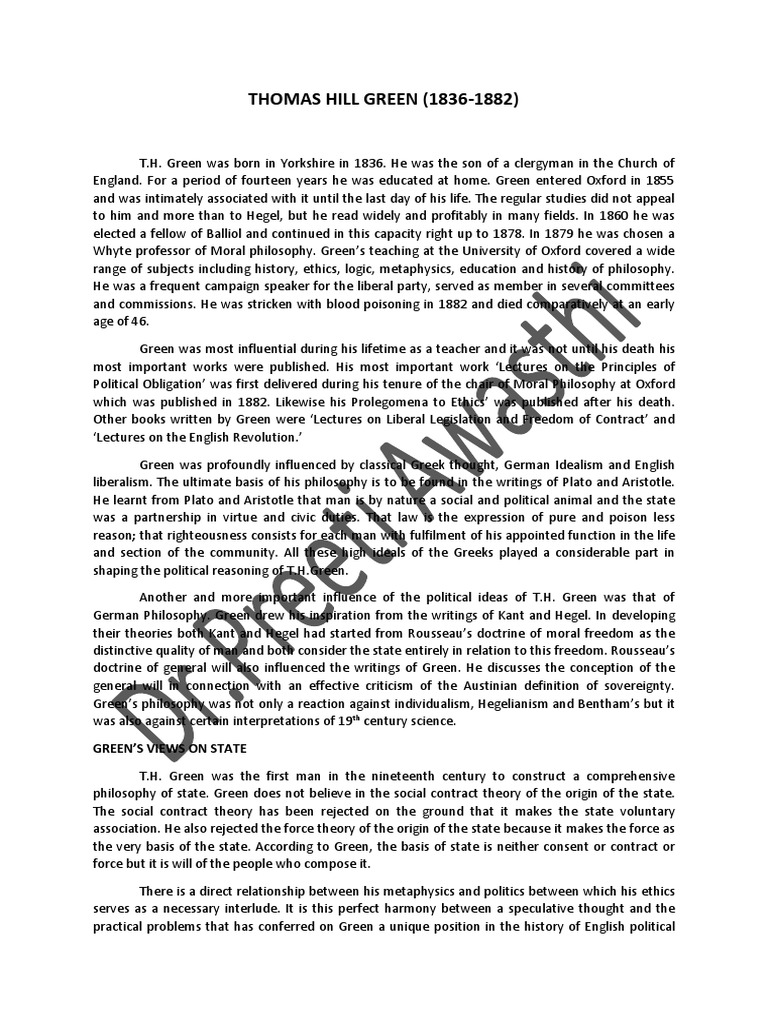 Thomas Hill Green | PDF | Georg Wilhelm Friedrich Hegel | Rights Thomas Hill Green | PDF | Georg Wilhelm Friedrich Hegel | Rights