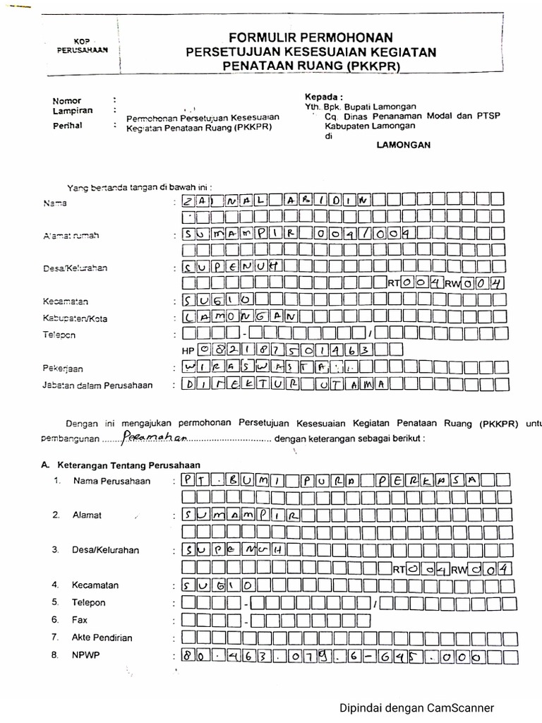 Permohonan Persetujuan PKKPR | PDF