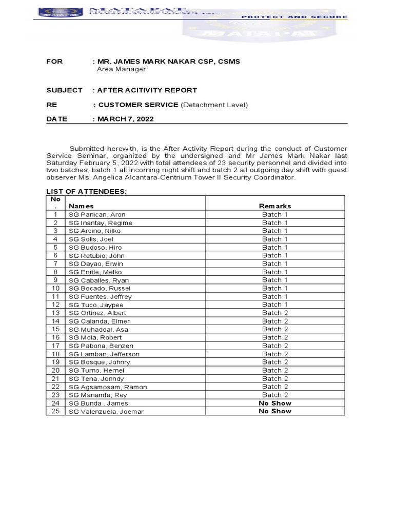 After Activity Report | PDF