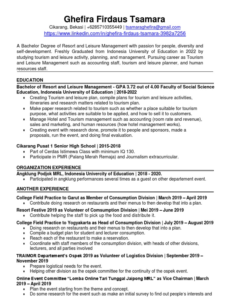 Curriculum Vitae | PDF | Tourism